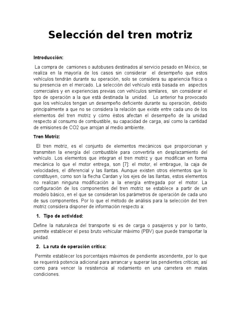Selección Del Tren Motriz | PDF | Transmisión (Mecánica) | Tren