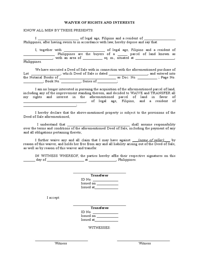 Waiver of Rights and Interests | PDF | Deed | Notary Public