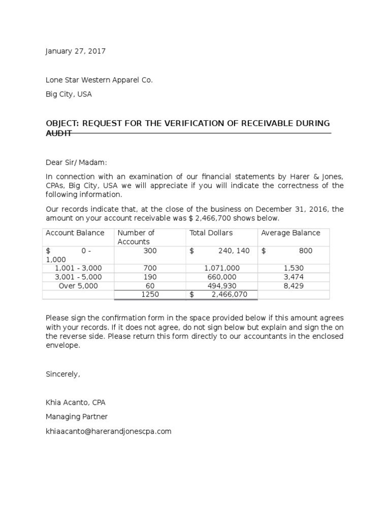 Letter of Confirmation | PDF | Certified Public Accountant | Economy Of ...