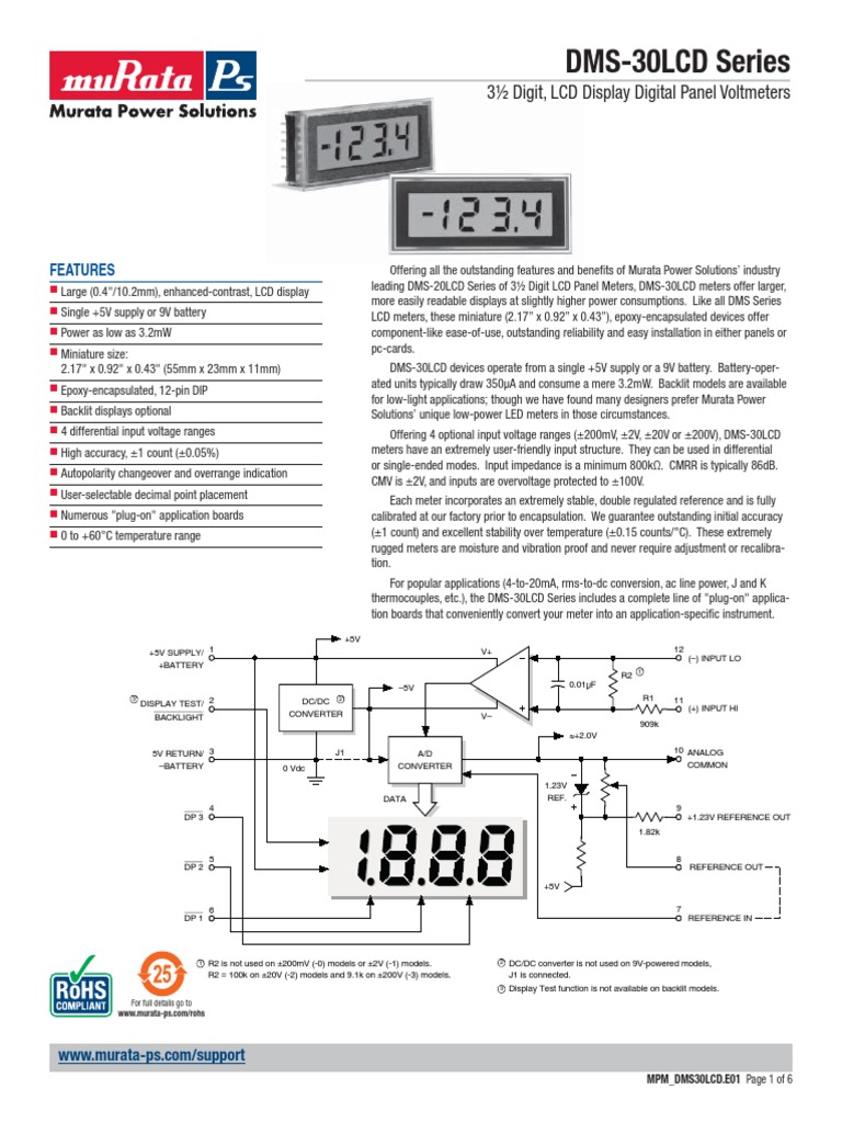 DMS-30LCD Series: 3 Digit, LCD Display Digital Panel Voltmeters | PDF ...