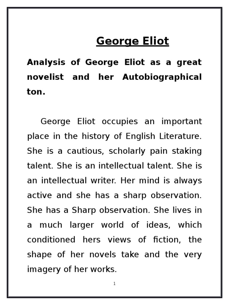 George Eliot: Analysis of George Eliot As A Great Novelist and Her ...