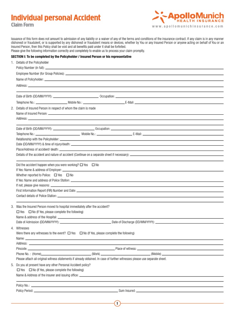 Personal Accident Claim Form Guide | PDF | Identity Document | Insurance