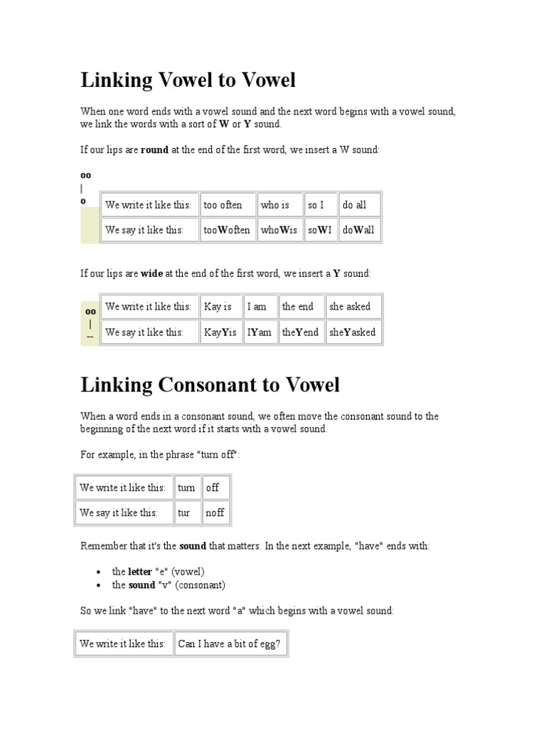 Linking Vowel To Vowel | PDF