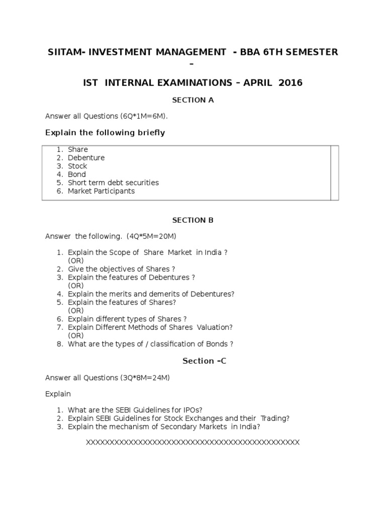 Investment Management 1st Internals | PDF | Business