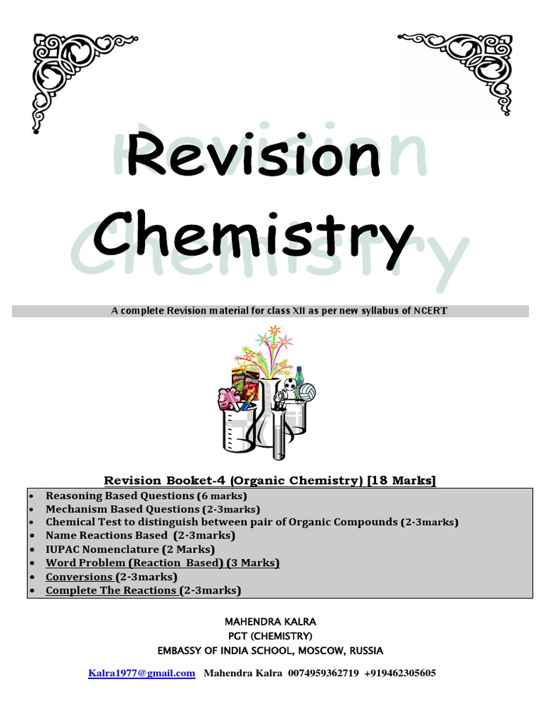 Revision Booket-4 (Organic Chemistry) (18 Marks) : A Complete Revision ...
