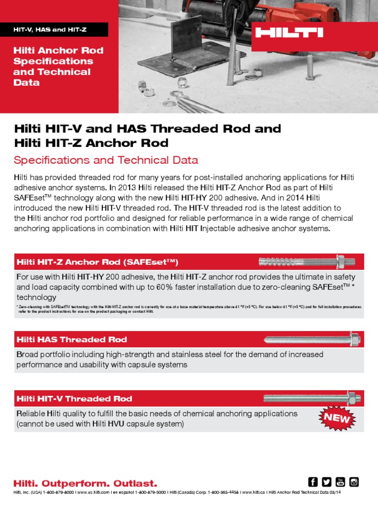 Hilti HIT-V and HAS Threaded Rod and Hilti HIT-Z Anchor Rod ...