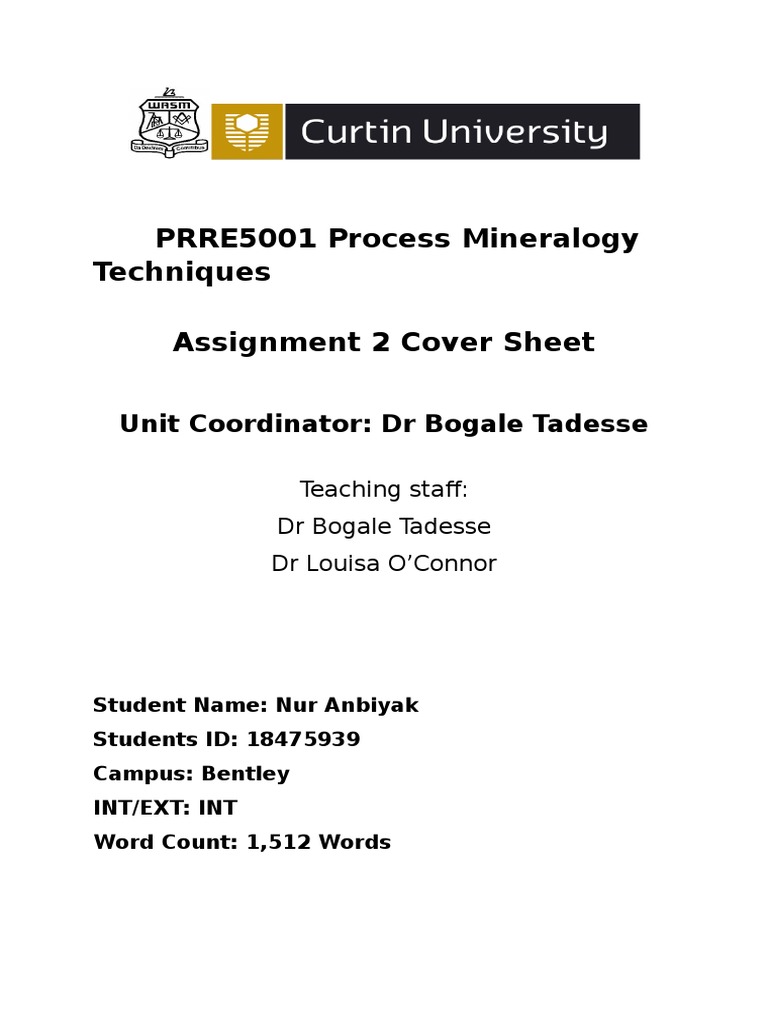 Assignment 2 ProcessMineralogy | PDF | X Ray Crystallography | Basalt