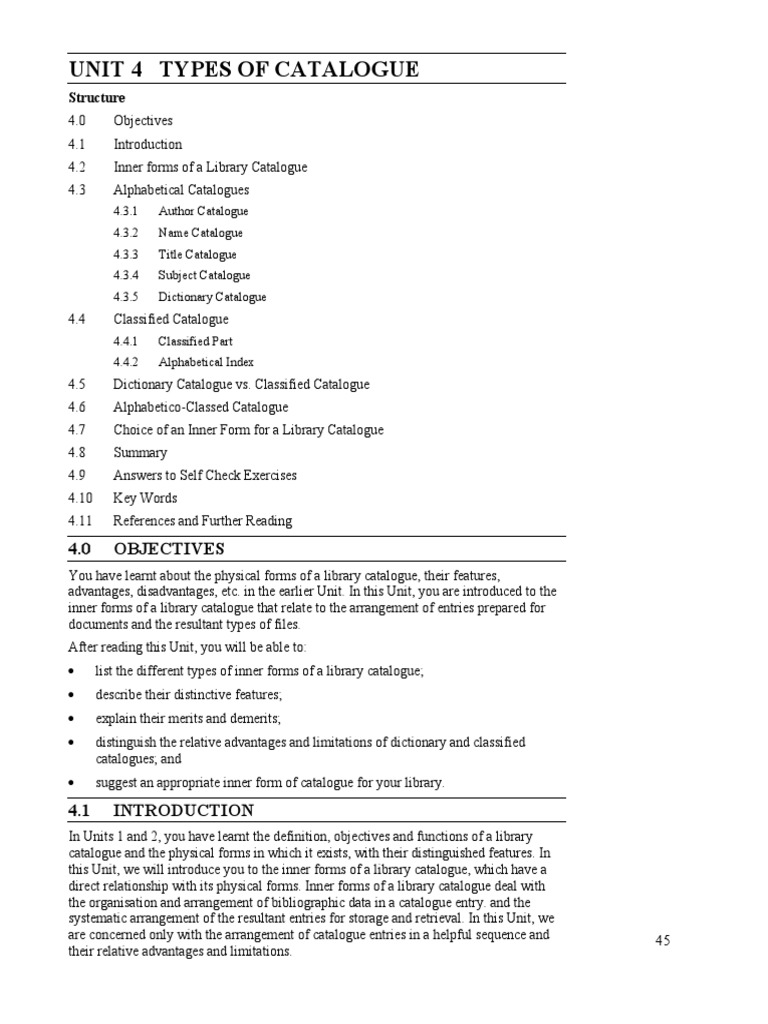 Unit 4 Types of Catalogue: Structure | PDF | Part Of Speech | Libraries