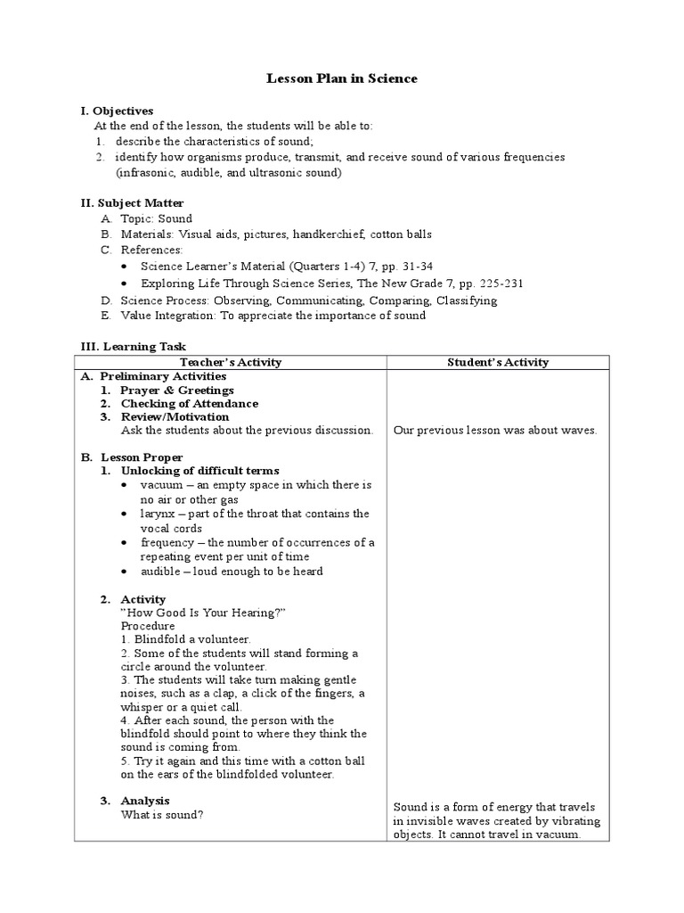 Sound Characteristics Lesson Plan | PDF | Sound | Oscillation
