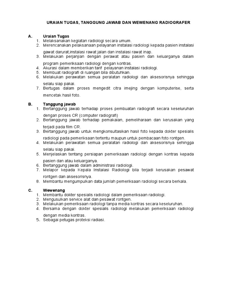 Tugas dan Wewenang Radiografer | PDF