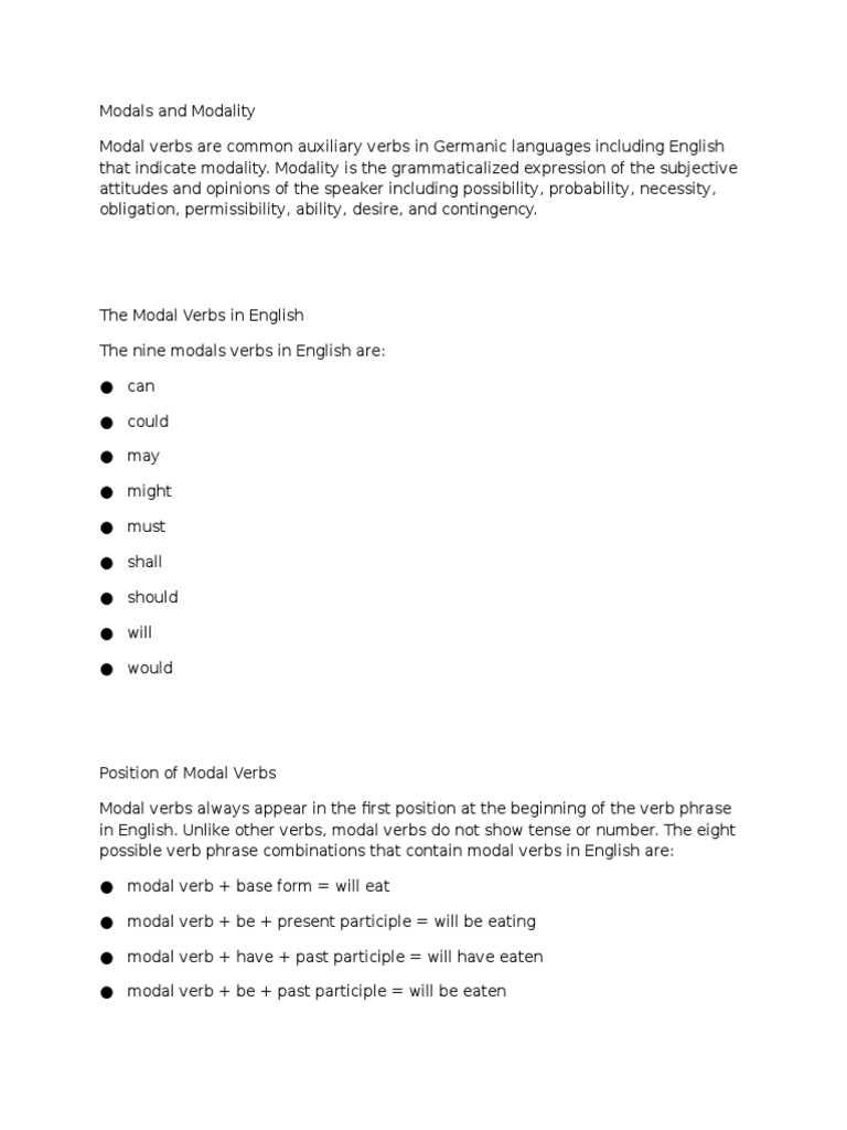 Modals and Modality | Download Free PDF | Verb | English Language