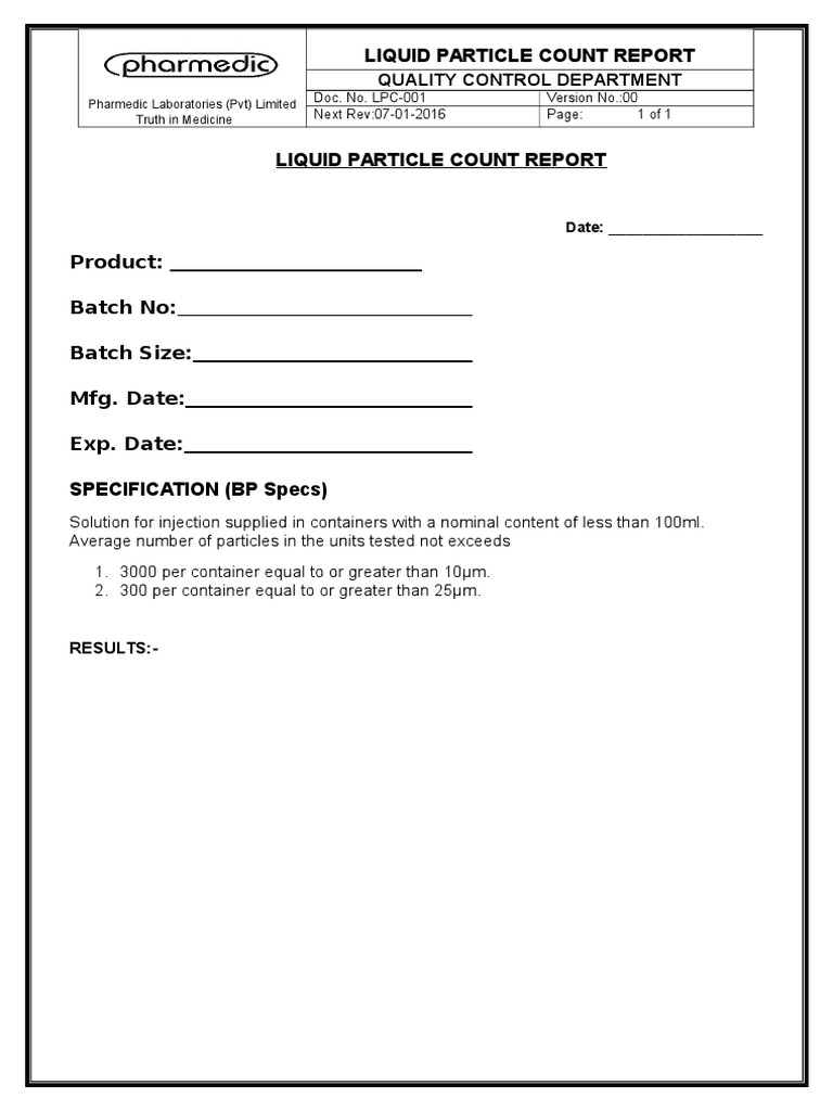 Liquid Particle Count Analysis Report | PDF | Technology & Engineering