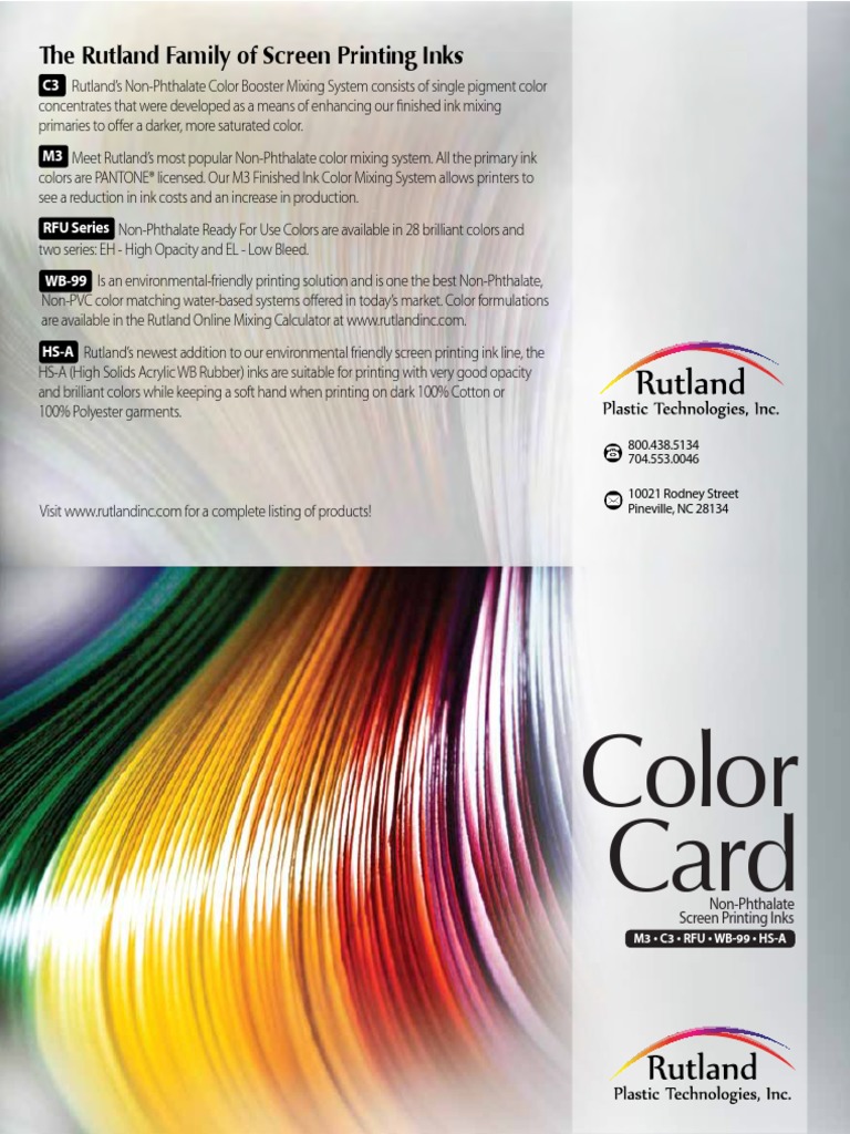 Color Card: The Rutland Family of Screen Printing Inks | PDF | Ink | Vision