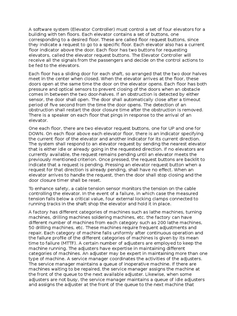 Case Study On OOAD - 1 | PDF | Elevator | Computing And Information ...