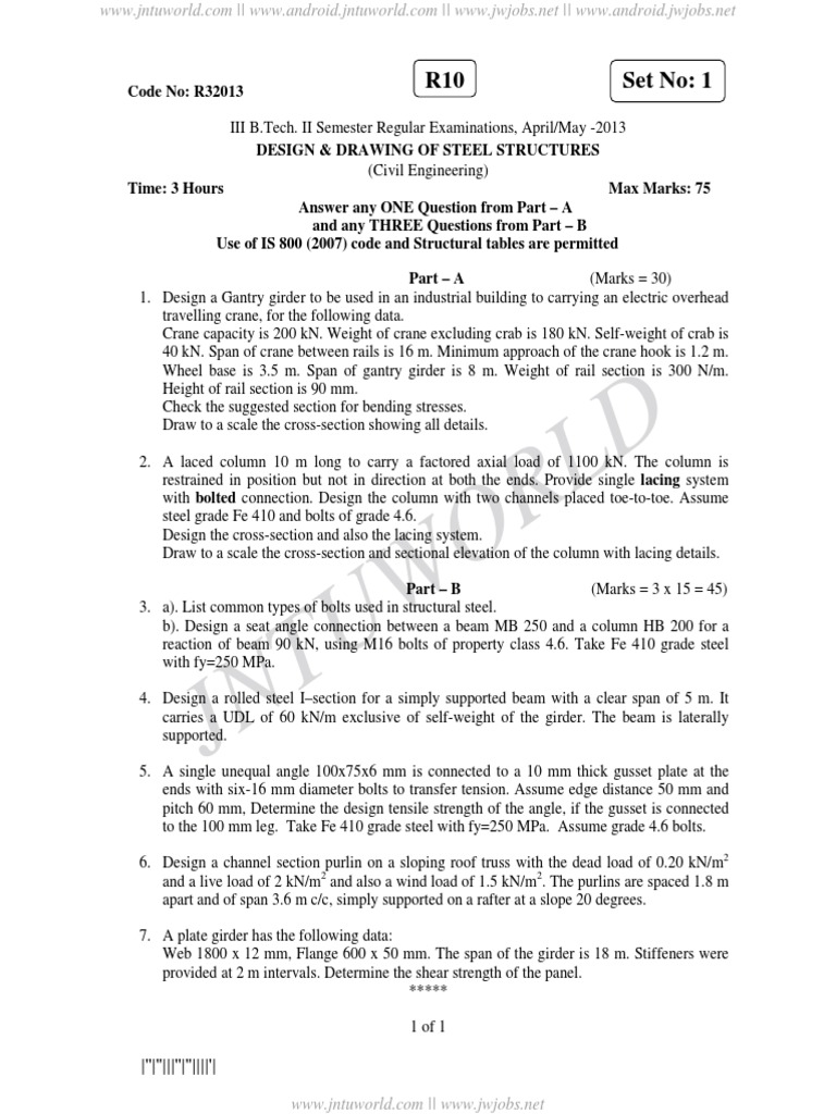 Steel Structures Design Exam Paper | PDF | Structural Steel | Beam ...