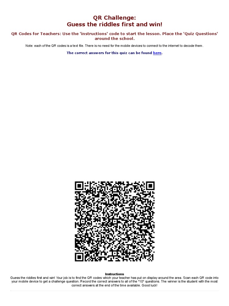 QR Code Riddle Challenge for Students | PDF