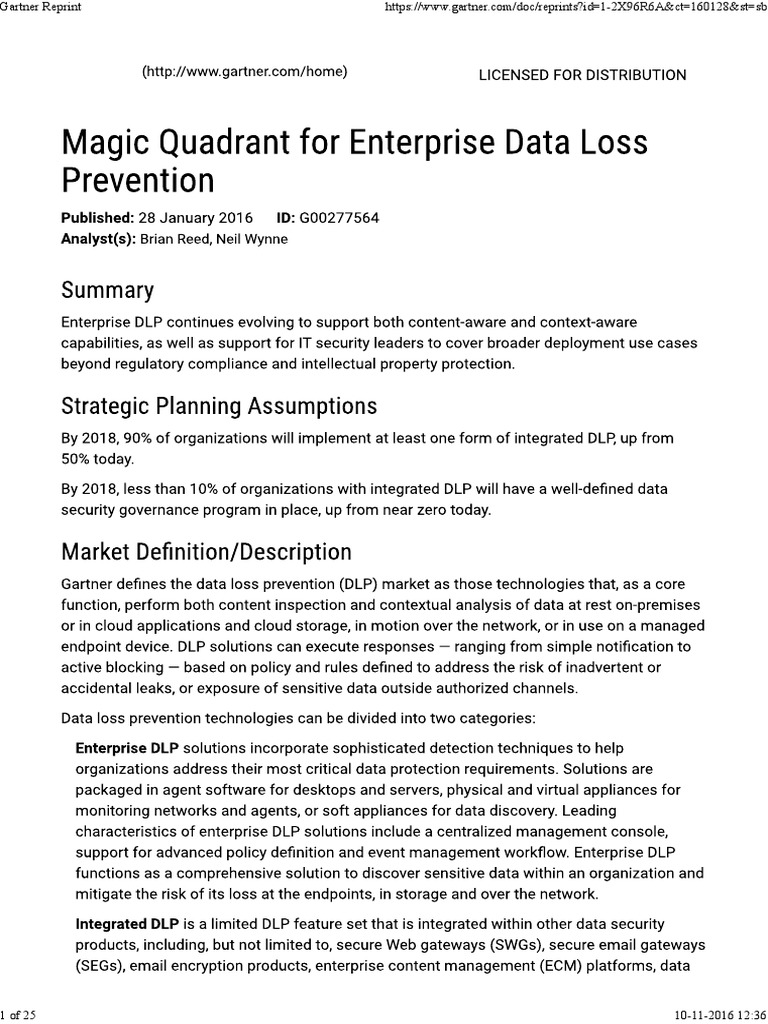 Gartner Reprint DLP | PDF | Information Technology | Business