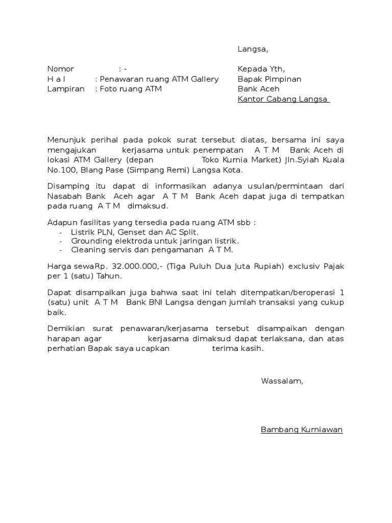 Penawaran Sewa Ruang ATM Gallery | PDF