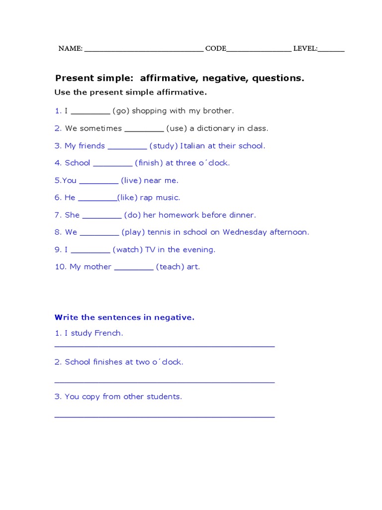 Present Simple: Affirmative, Negative, Questions | PDF