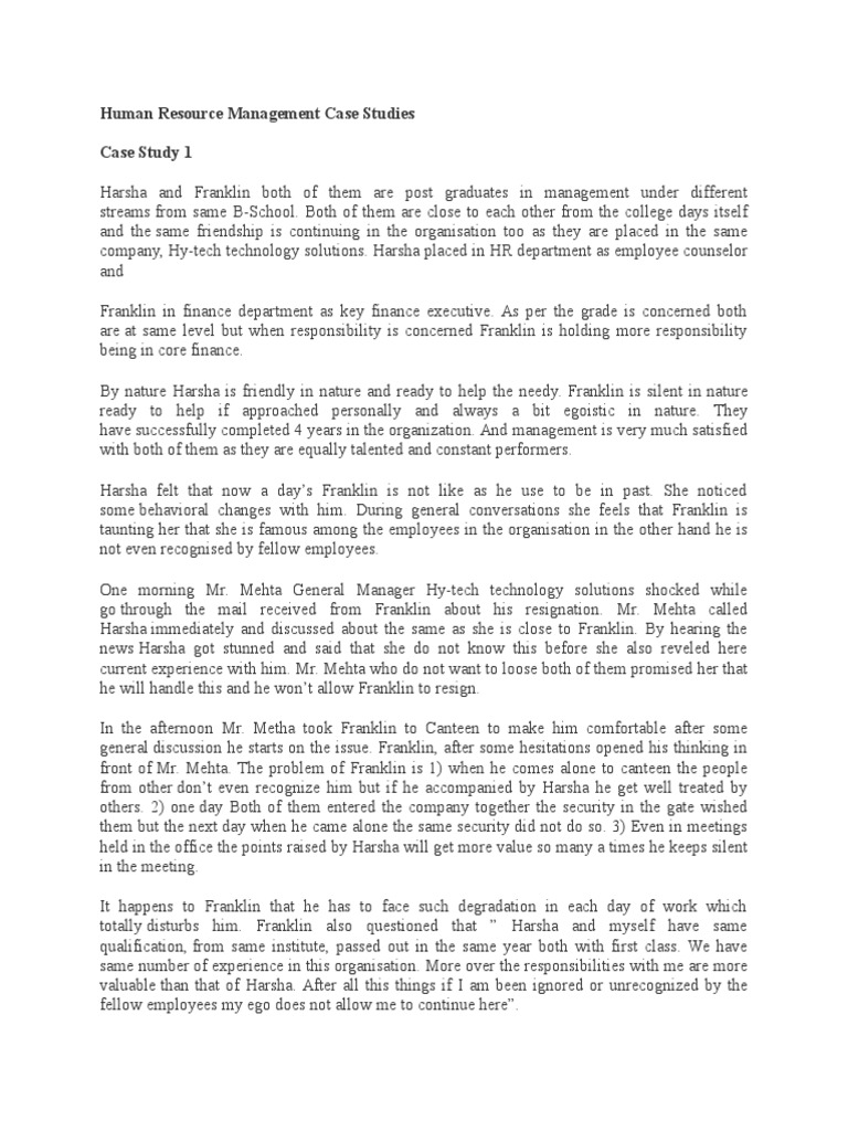 Human Resource Management Case Studies Case Study 1 | PDF | Employment ...