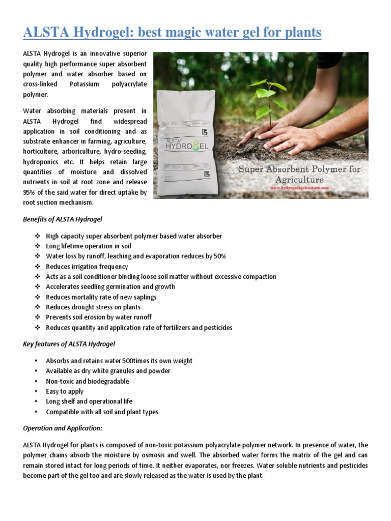 ALSTA Hydrogel: The Best Water Gel For Plants | PDF | Soil | Hydroponics
