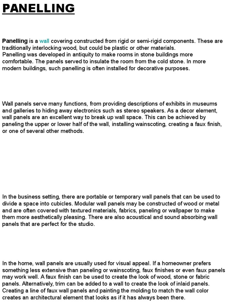 Panelling | PDF | Framing (Construction) | Wall