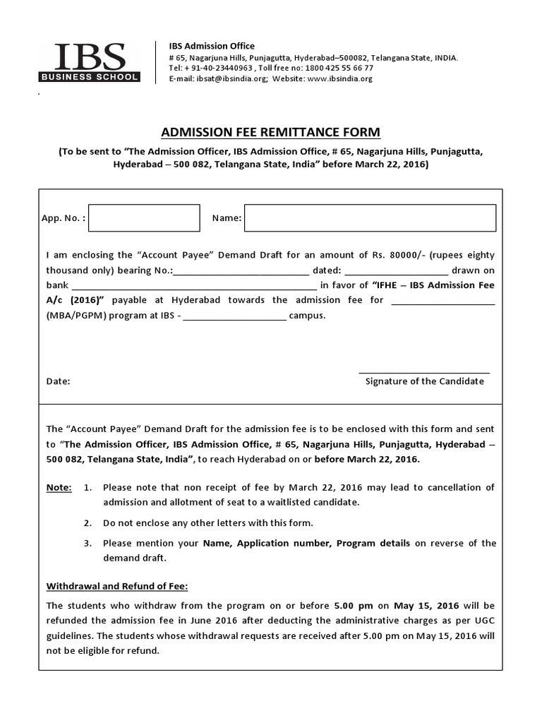 Admission Fee Remittance Form | PDF