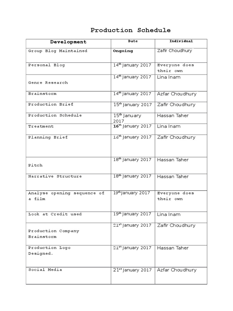 Film Production Schedule Overview | PDF | Leisure
