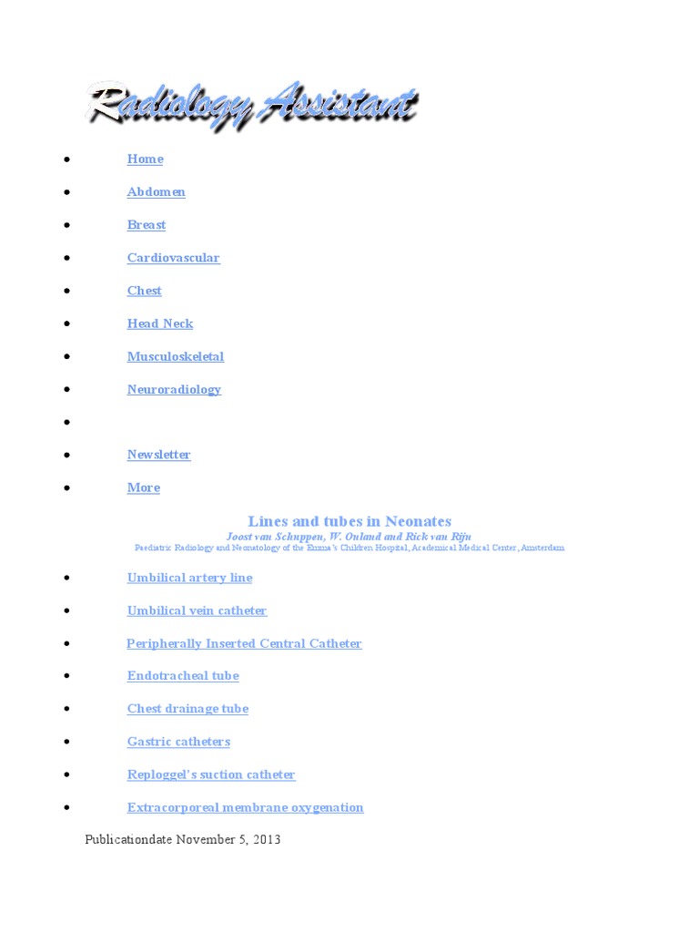 Neonatal Lines and Tubes Radiology Guide | PDF | Vein | Aorta