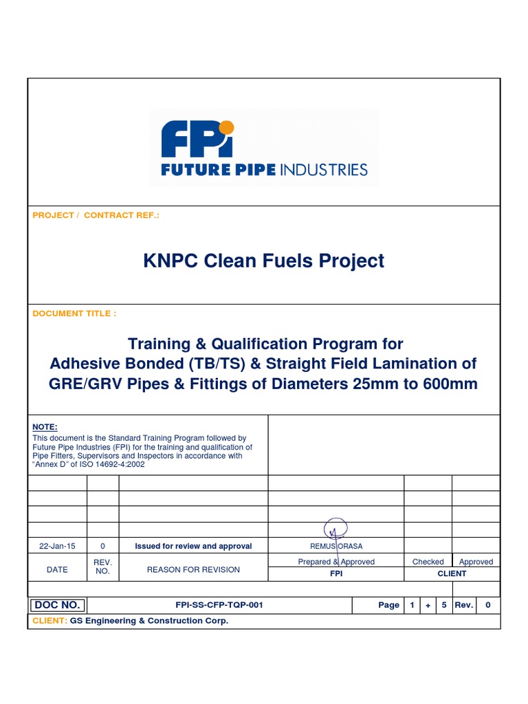 Att 1 - FPI CFP Training Procedure Rev. 0 | PDF | Pipe (Fluid ...