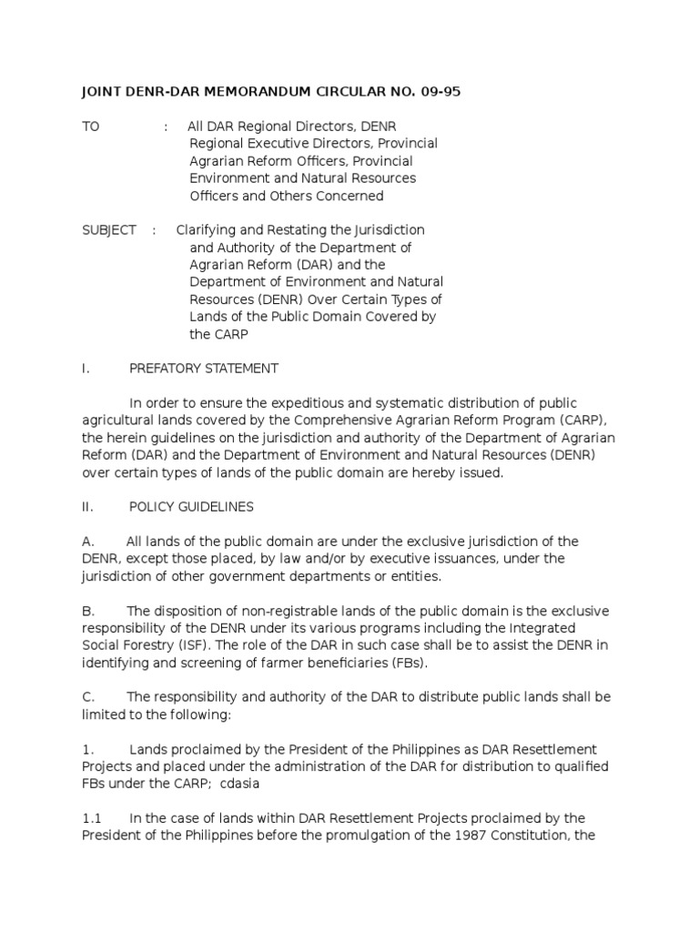 Joint Denr-Dar Memorandum Circular No. 09-95 | PDF | Public Law ...