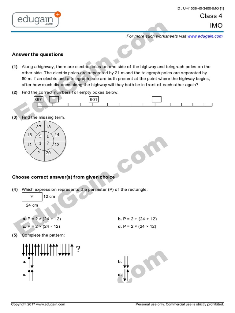 Class 4 IMO: Answer The Questions | PDF | Teaching Mathematics | Nature