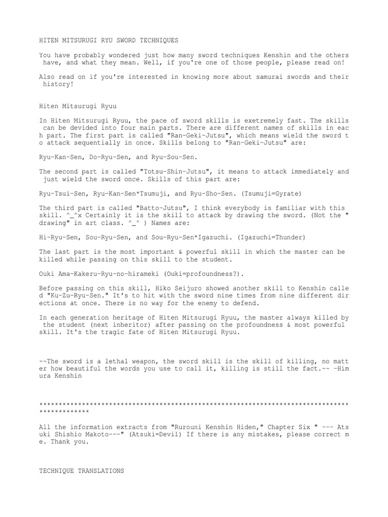 Hiten Mitsurugi Ryuu Sword Techniques: A Comprehensive Guide to Kenshin ...