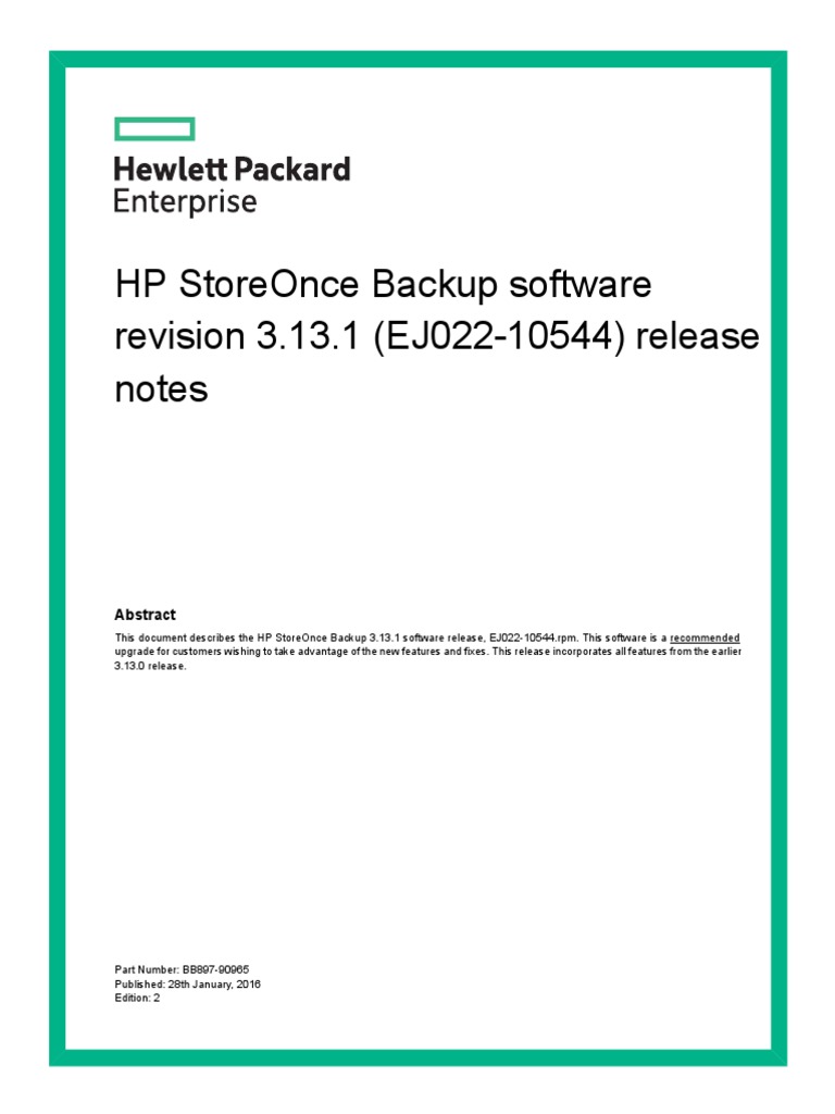 HP StoreOnce Backup Software 3.13.1 Release Notes | PDF | Computer ...