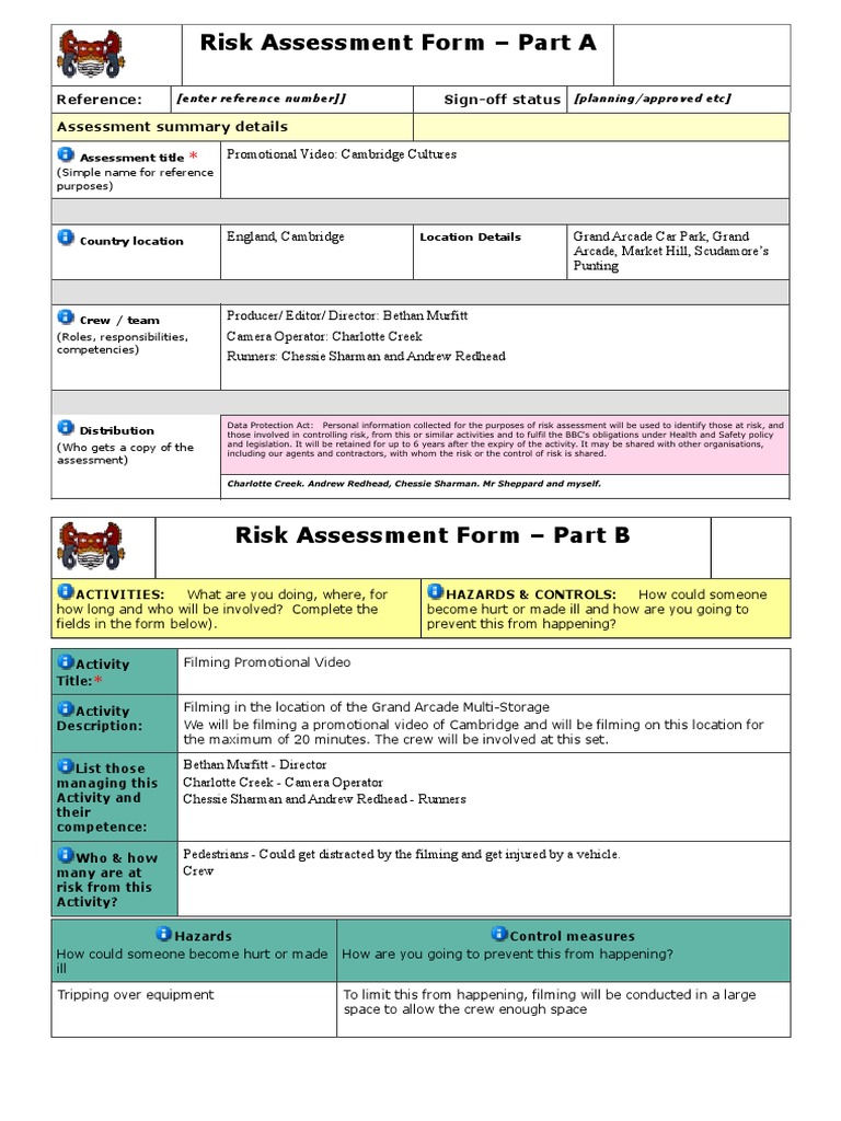 Risk Assessment Form - Part A: Reference: Sign-Off Status Assessment ...