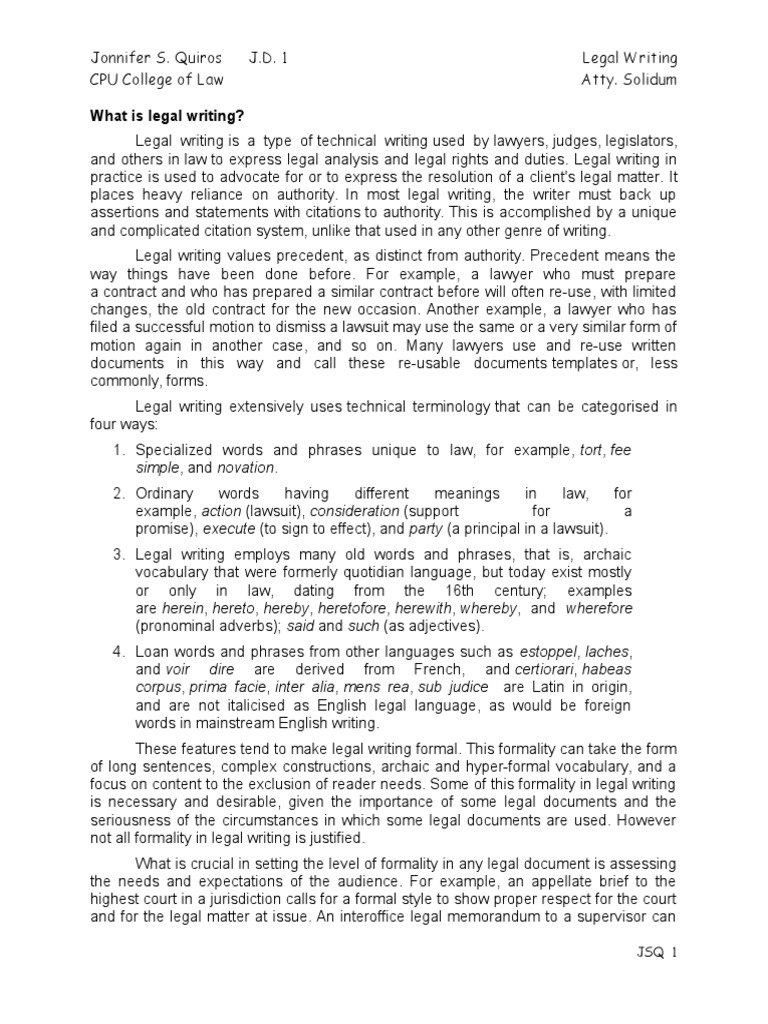 What Is Legal Writing?: Simple, and Novation | PDF | Brief (Law ...