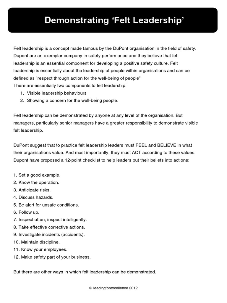 Demonstrating Felt Leadership | PDF | Leadership | Safety