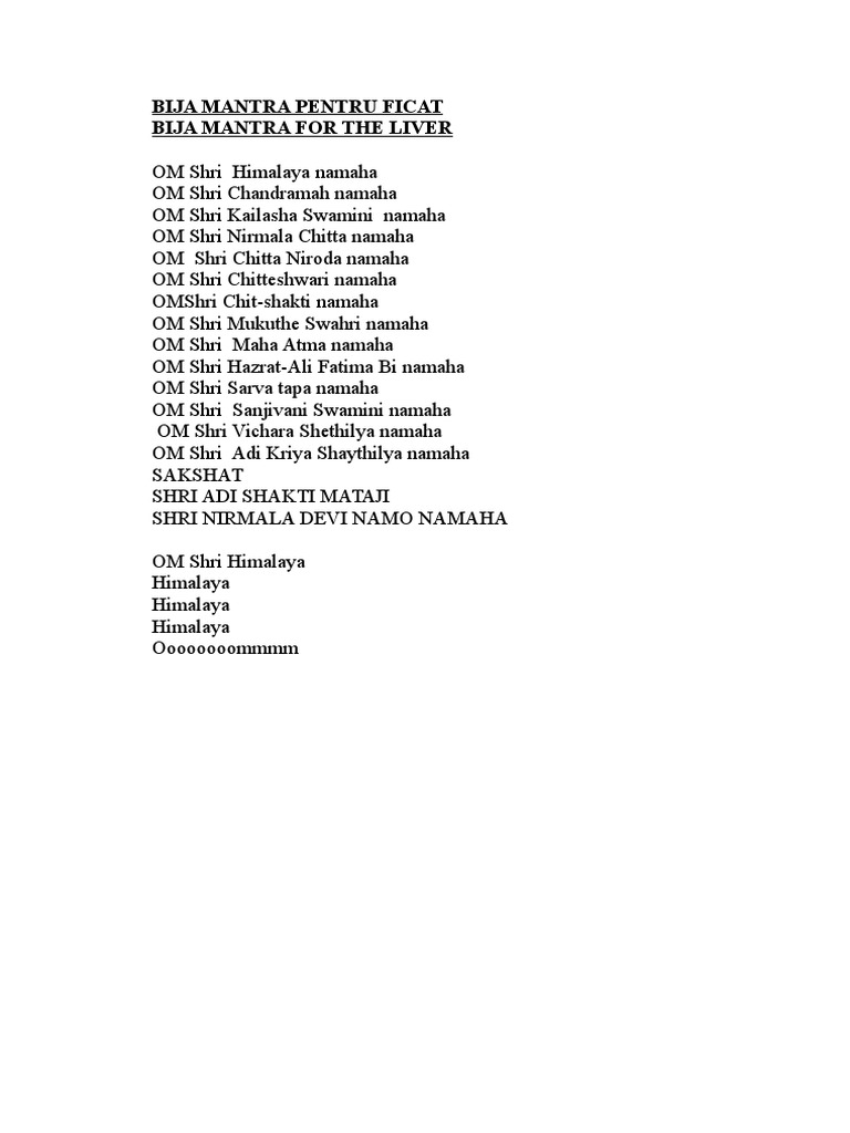 Bija Mantra Pentru Ficat | PDF