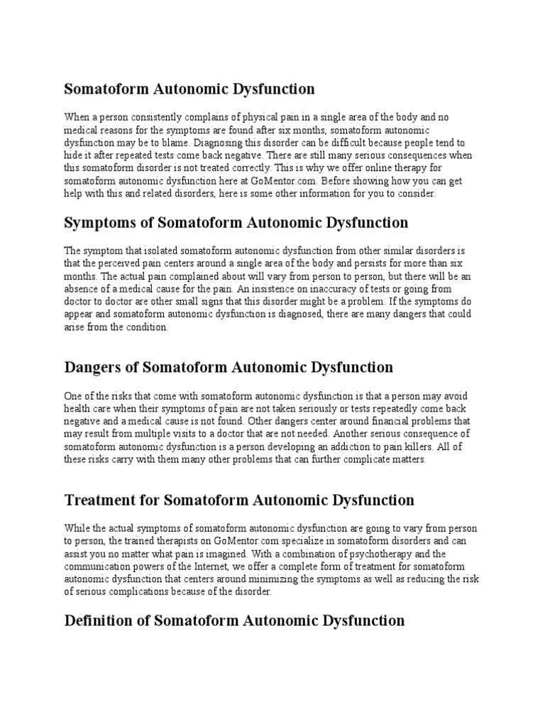 Somatoform Autonomic Dysfunction | Pain | Psychotherapy