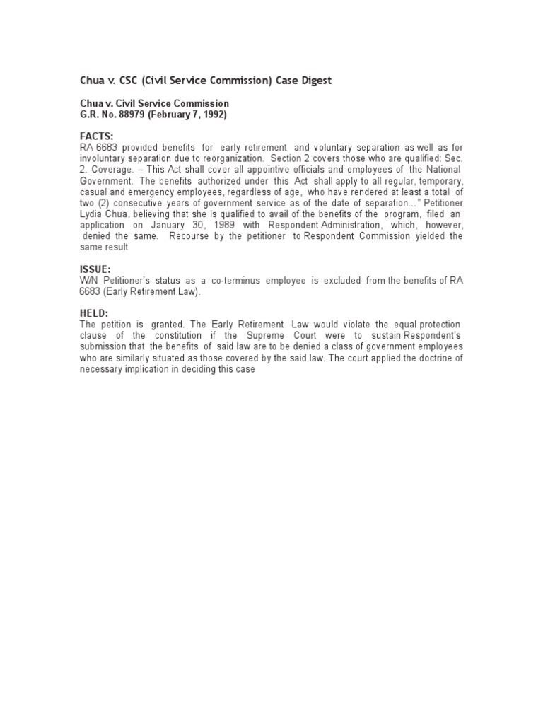 Chua v. CSC Case Digest Summary | PDF | Law