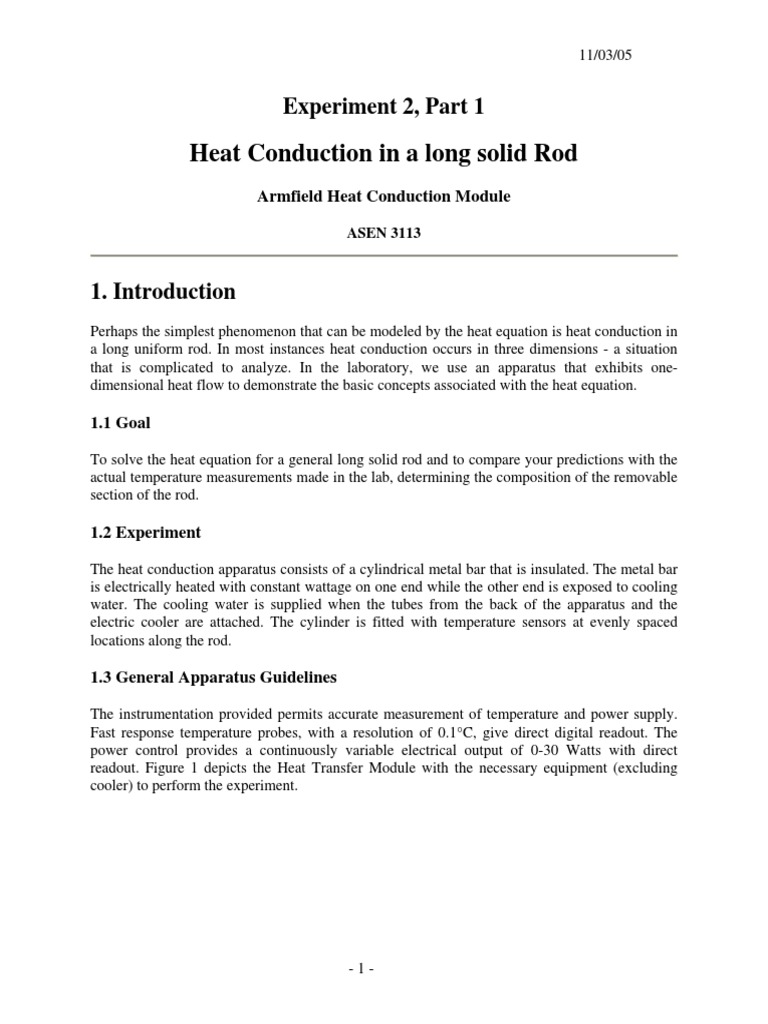 Heat Conduction in A Long Solid Rod: Experiment 2, Part 1 | PDF ...