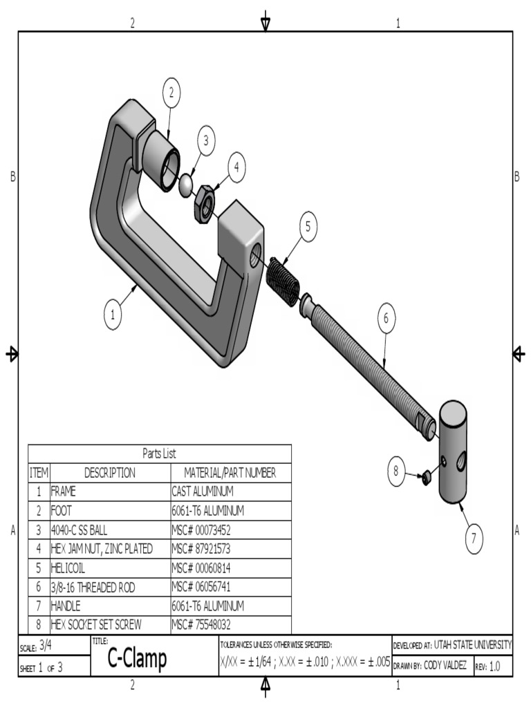 C-Clamp: Scale: Sheet OF Title: Tolerances Unless Otherwise Specified ...