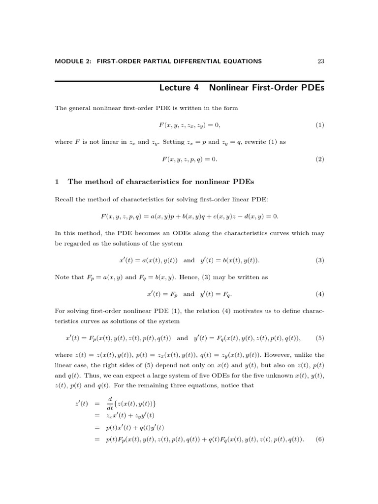 Lecture 4 Nonlinear First-Order PDEs PDF | Download Free PDF | Partial Differential Equation ...
