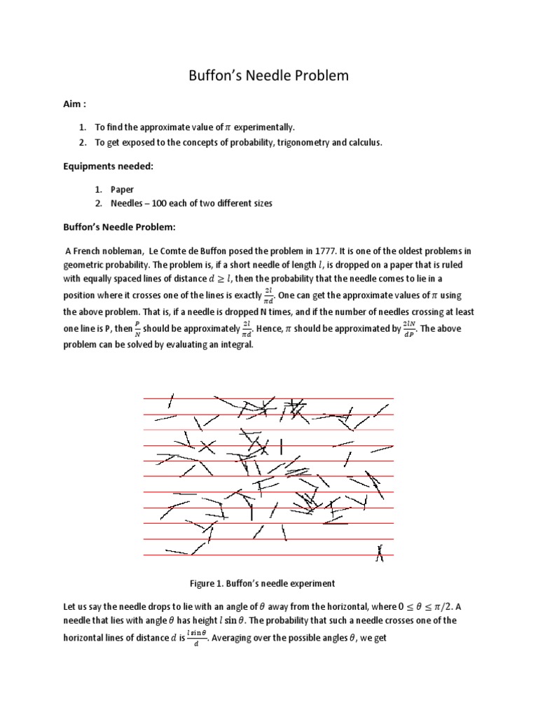 Exp.1 Buffon's Needle | PDF | Teaching Mathematics | Mathematical Analysis