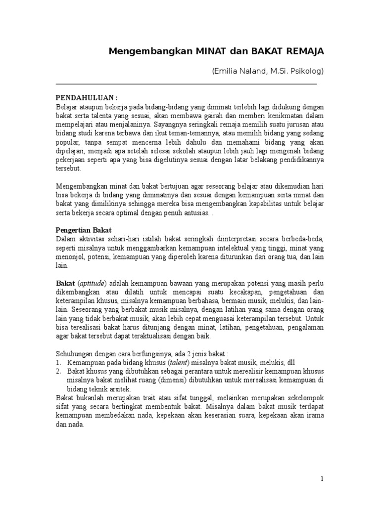 Pengembangan Minat dan Bakat Remaja | PDF | Pengembangan Diri