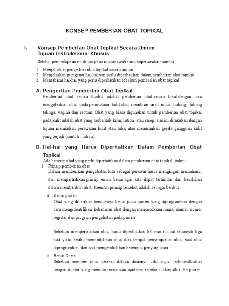 Pemberian Obat Topikal: Konsep dan Prosedur | PDF