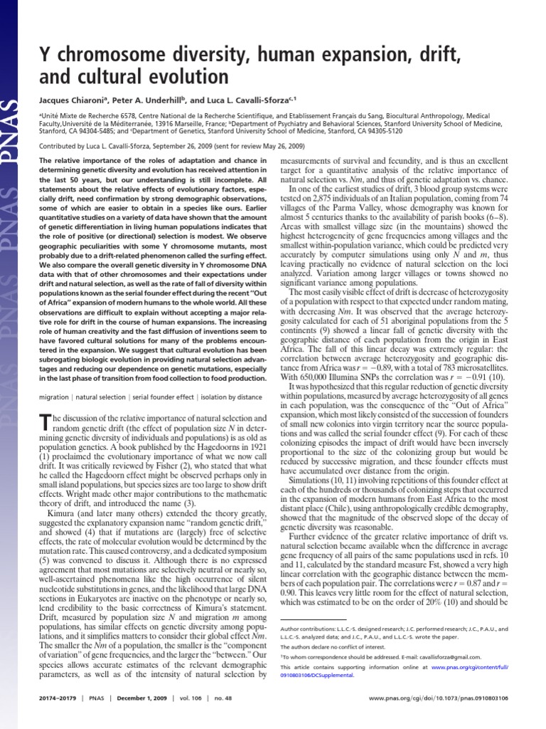 Chiaroni Et Al 2009 Y Chromosome Diversity, Human Expansion, Drift, and Cultural Evolution | PDF ...