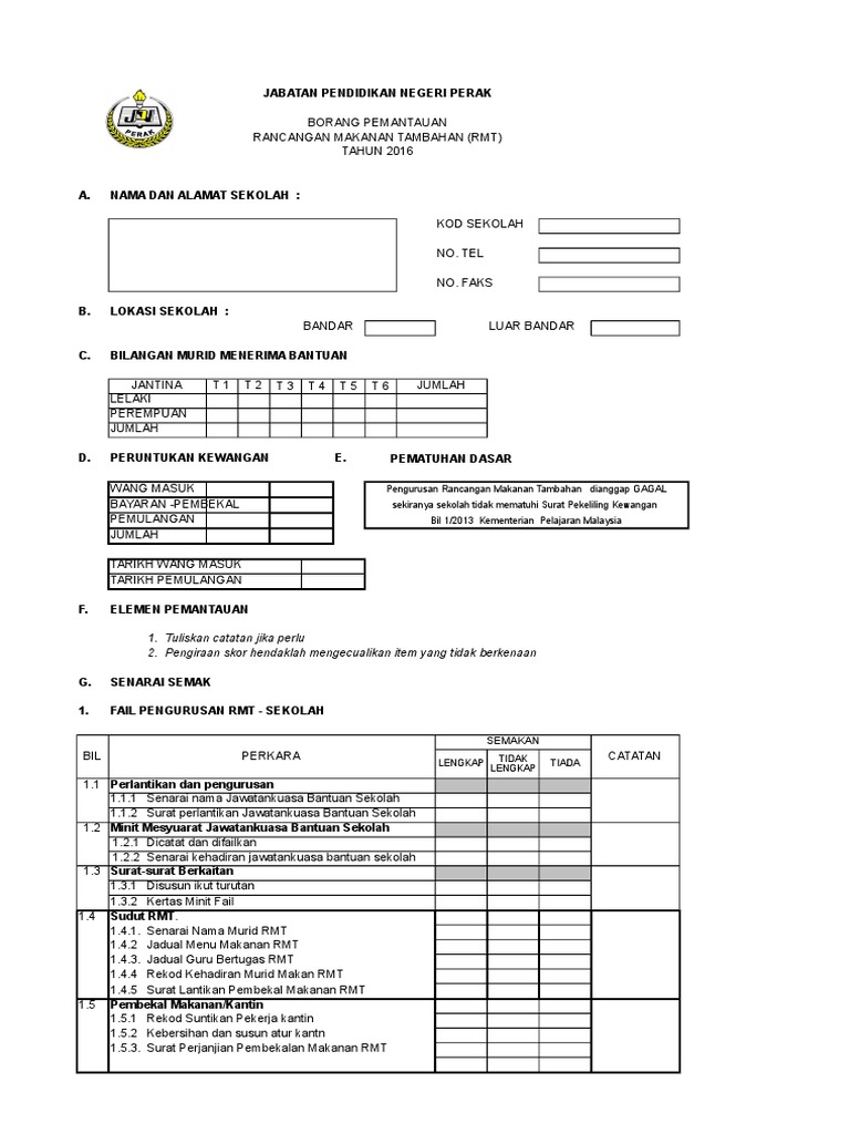 Borang Pemantauan RMT | PDF