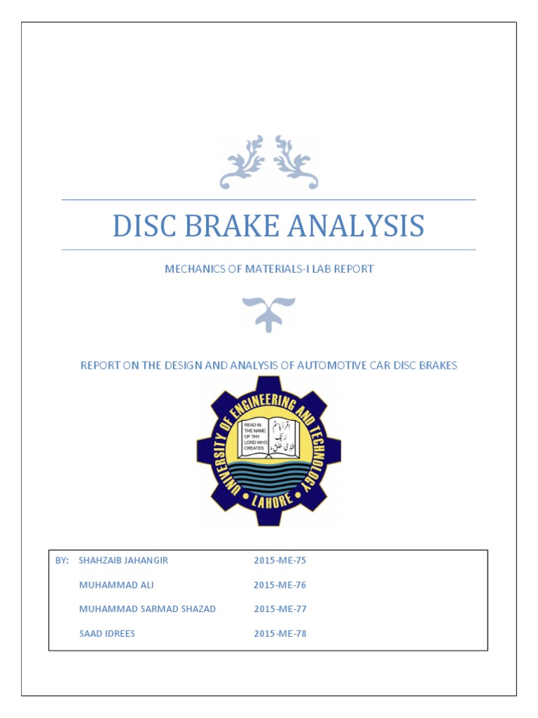 Disc Brake Analysis: Mechanics of Materials-I Lab Report | PDF | Cast ...