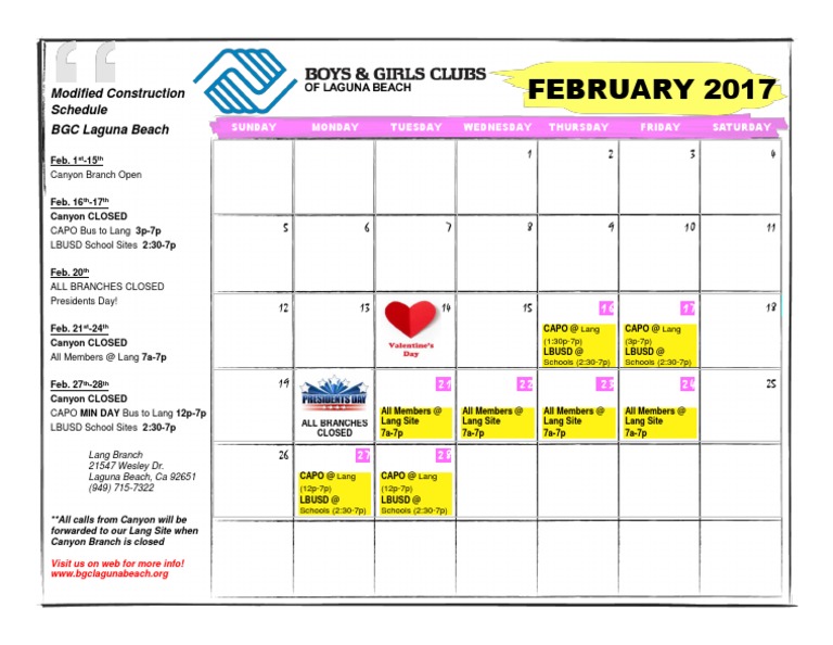 BGC February Modified Calendar | PDF